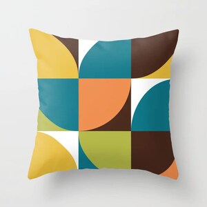 Yellow Teal Orange Green Brown Throw Pillow Mix and Match Indoor ...
