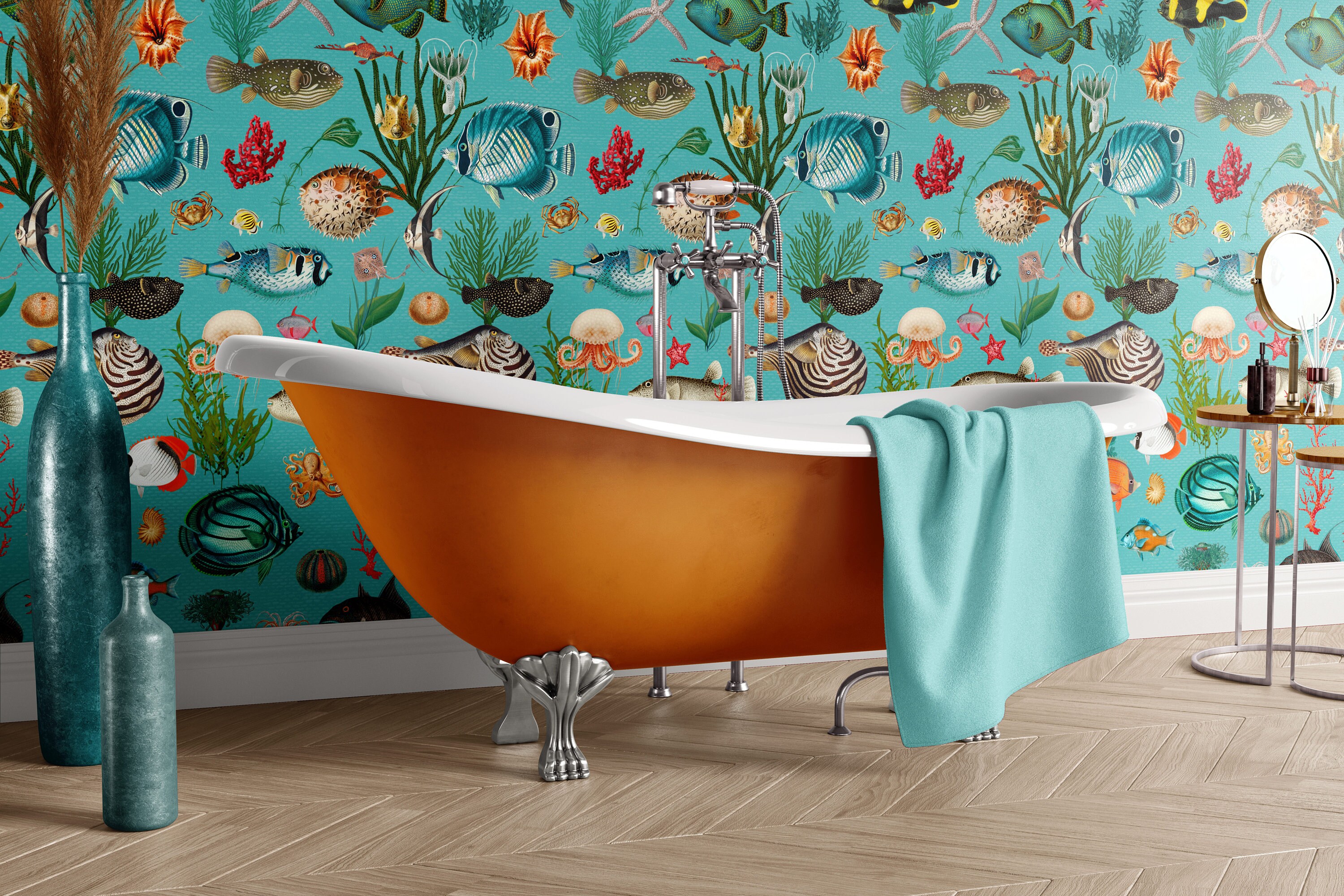 Ocean Fish Wallpaper Turquoise Blue Teal Coral Green REMOVABLE - Etsy UK
