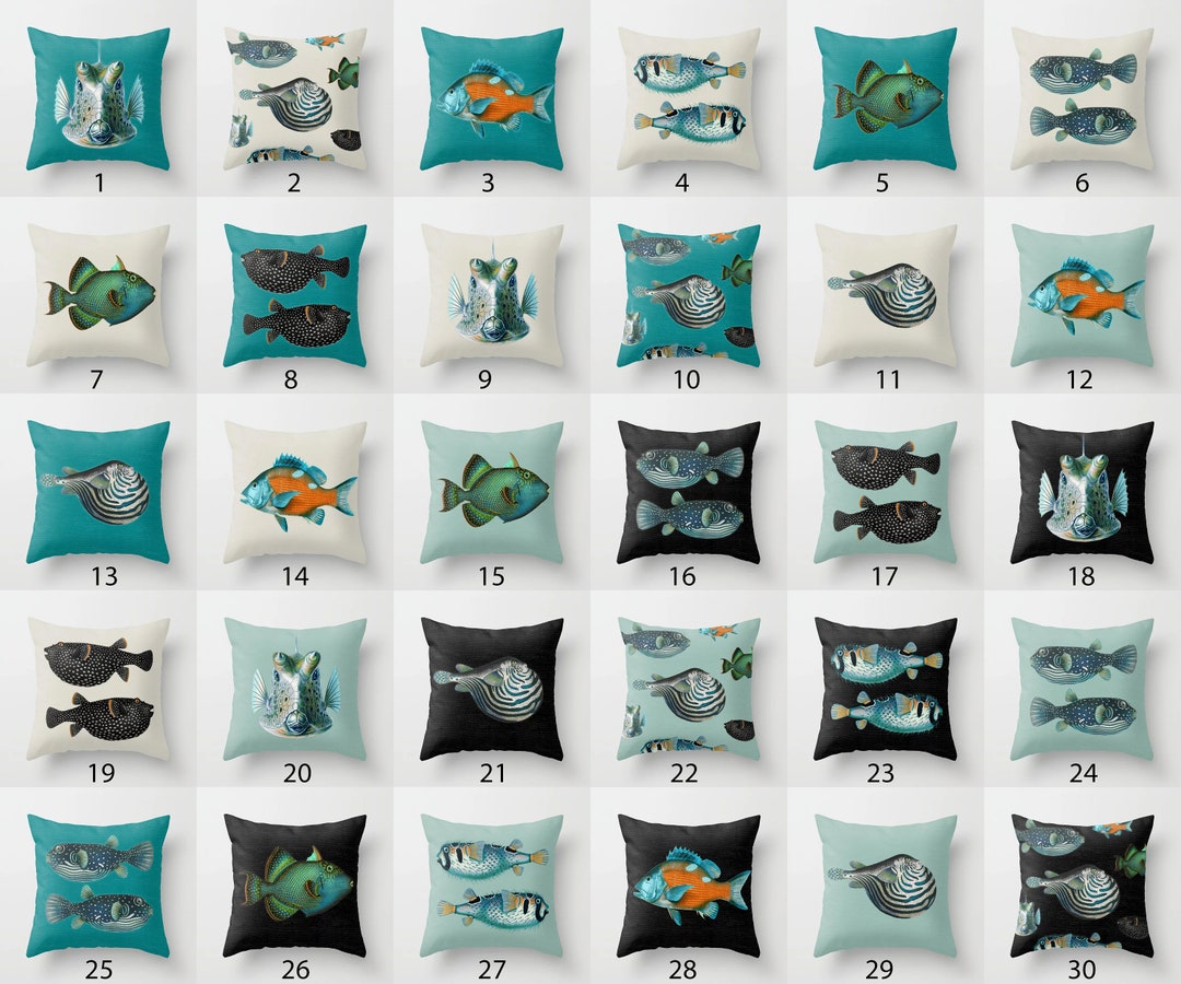 Acquario Fish Throw Pillow Mix and Match Indoor Outdoor Cushion Cover ...