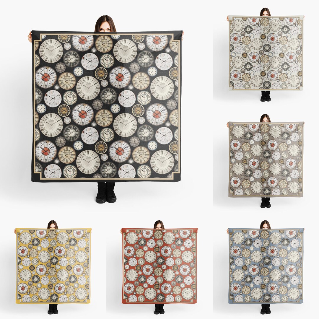 Vintage Clocks Scarf Square or Long 6 Sizes Rectangle Shawl 100% Pure ...