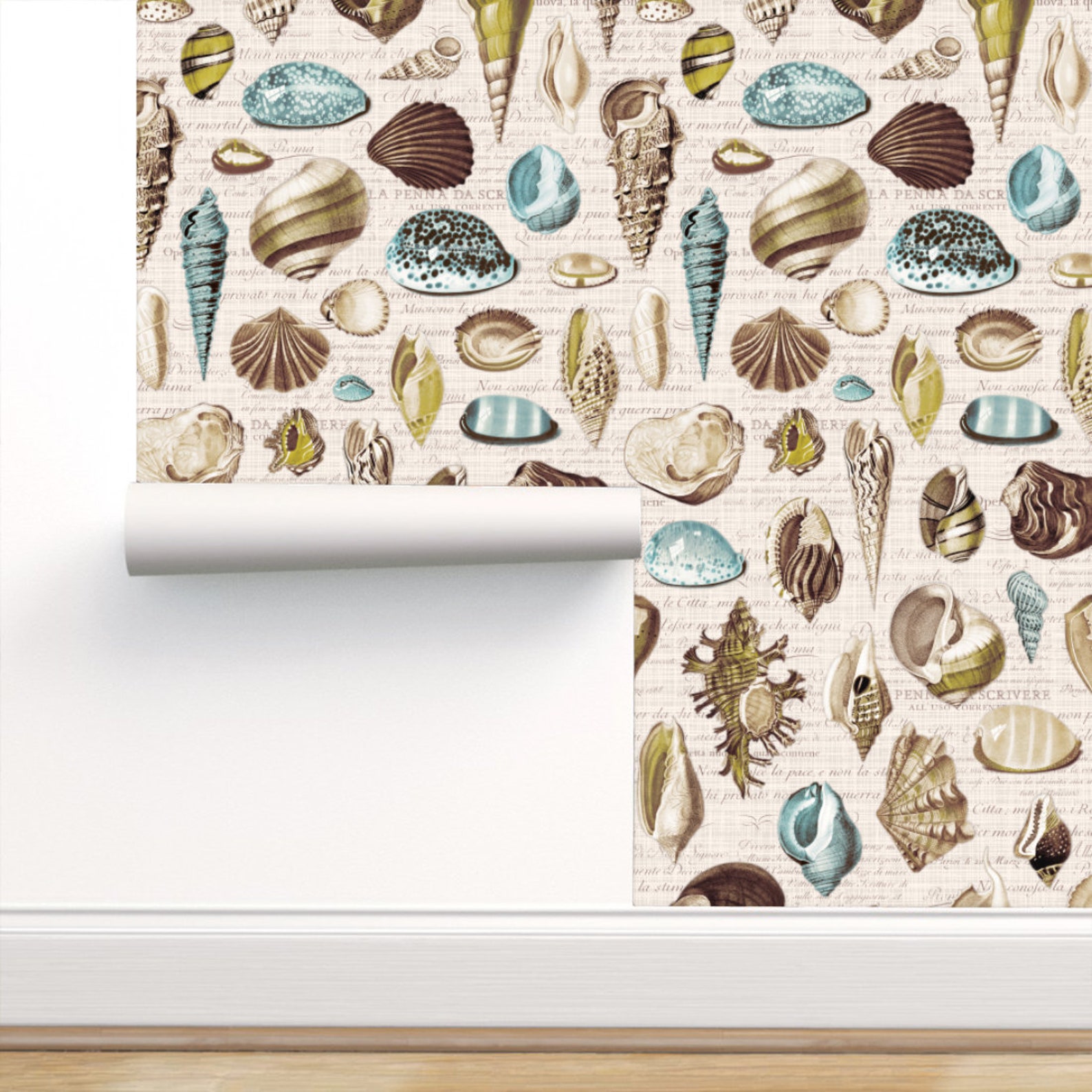 Seashells Wallpaper Cream Green Blue Beige Brown REMOVABLE | Etsy