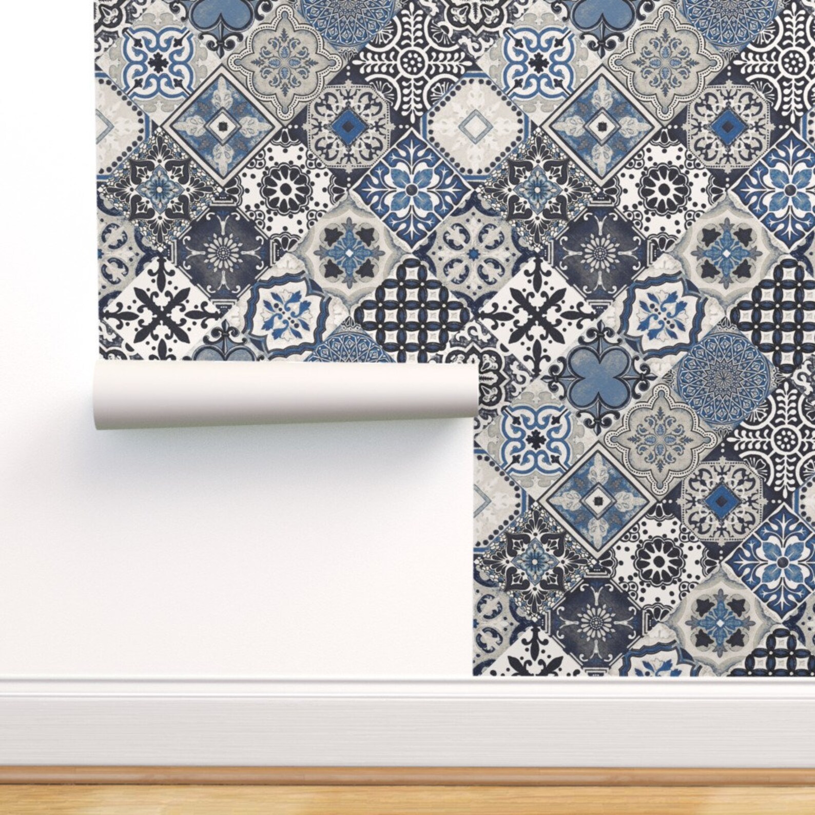 Talavera Tiles L Wallpaper Navy Cobalt Blue Grey Removable - Etsy