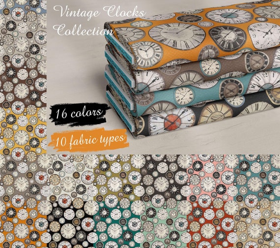 Vintage Clocks Home Decor or Upholstery Fabrics Linen Cotton | Etsy