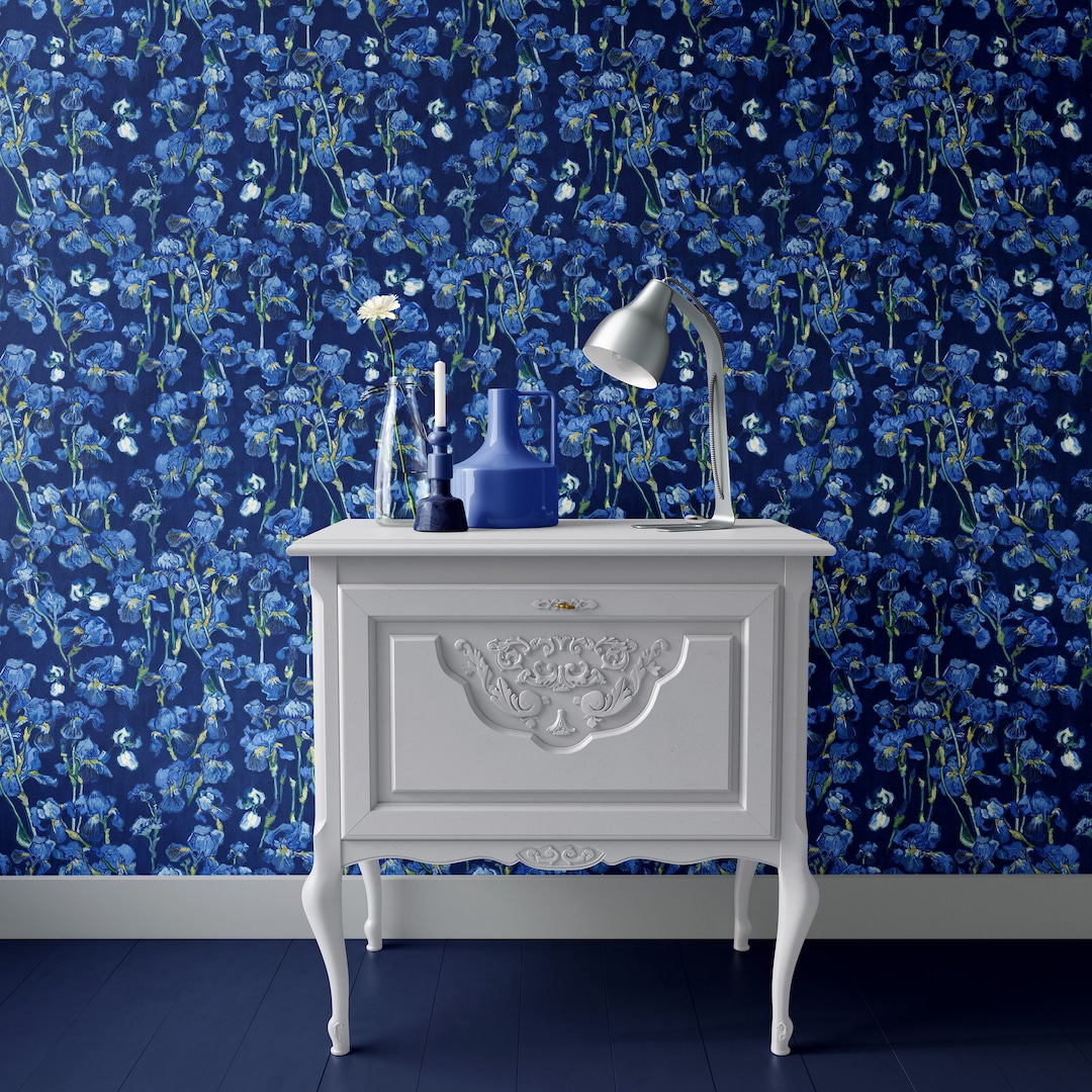Van Gogh Irises Wallpaper Royal Blue Cobalt Navy Denim REMOVABLE Peel ...