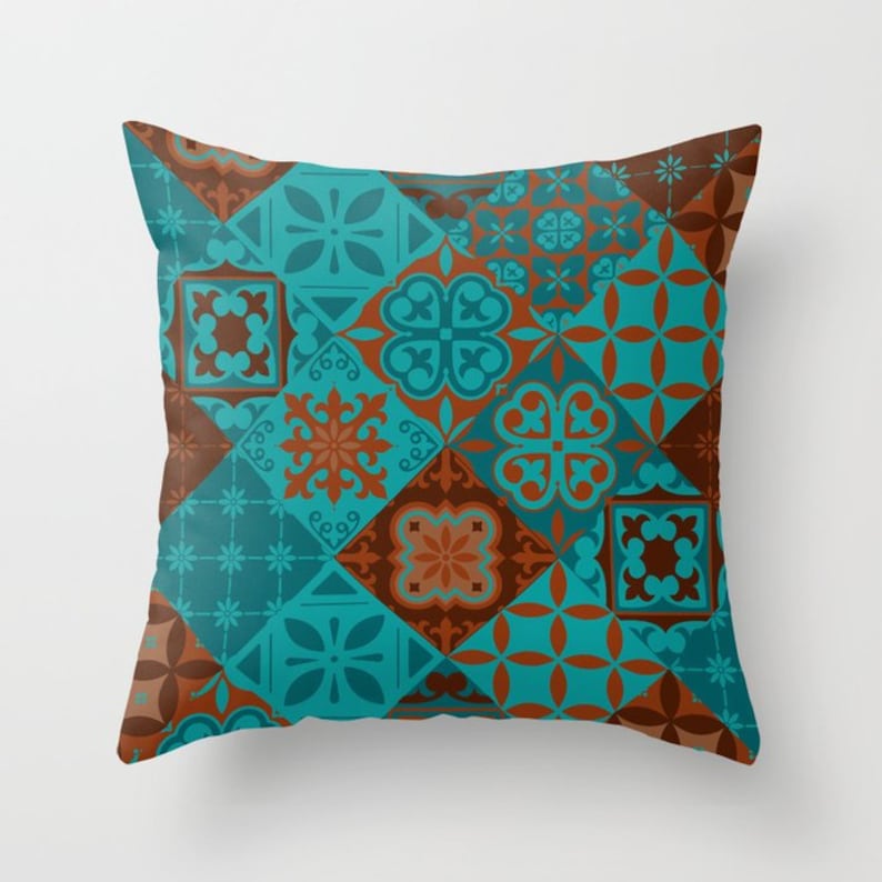 Teal Turquoise Blue Rust Brown Throw Pillow Mix and Match | Etsy