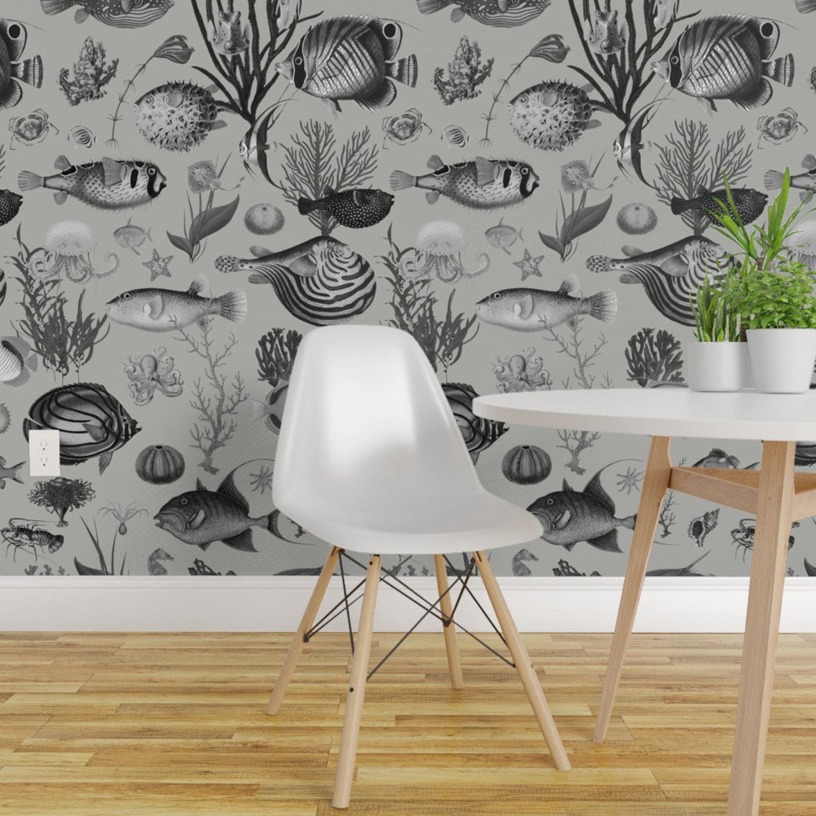 Ocean Fish Wallpaper Grey Black REMOVABLE Peel and Stick Self | Etsy