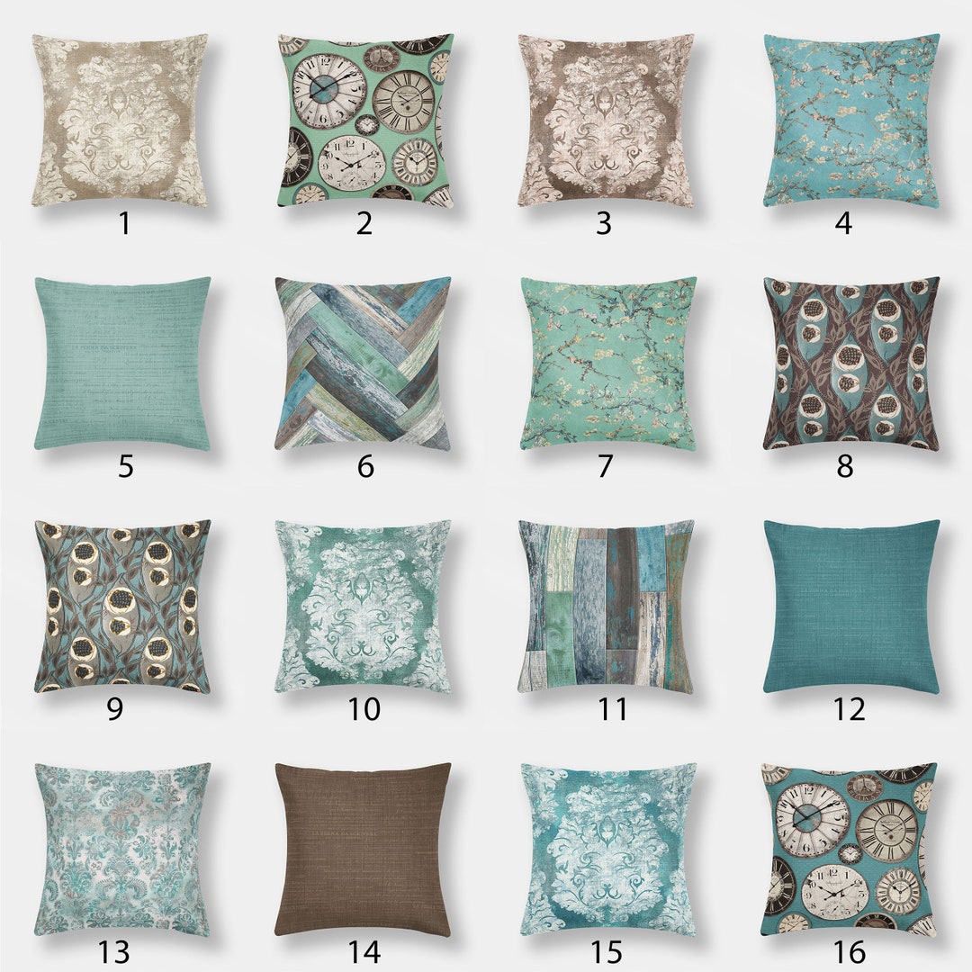 Mint Turquoise Blue Cream Tan Brown Throw Pillow Mix and Match Indoor ...