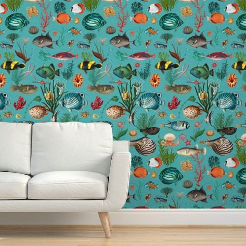 Ocean Fish Wallpaper Turquoise Blue Teal Coral Green REMOVABLE - Etsy UK