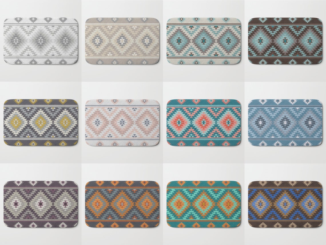 Modern Kilim Bath Mat Kitchen Plush Rug Memory Foam Ikat Aztec | Etsy