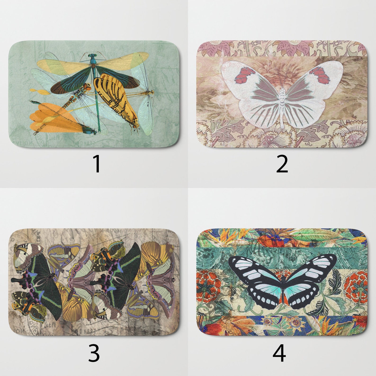 Vintage Post DRAGONFLY Grunge BUTTERFLY Bath Mat Kitchen Plush - Etsy