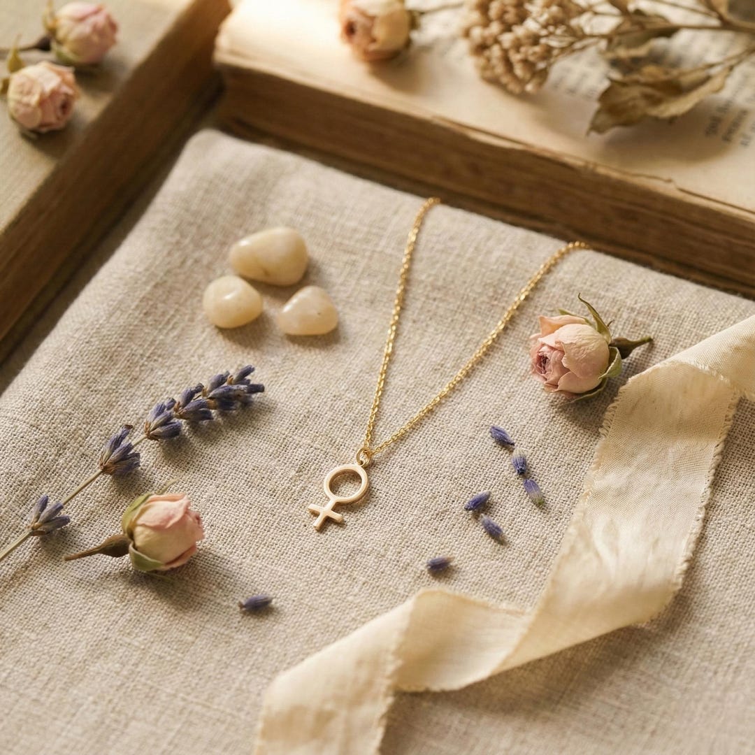 Handmade Female Symbol Necklace, 14K Gold Plated Silver, Feminist ...