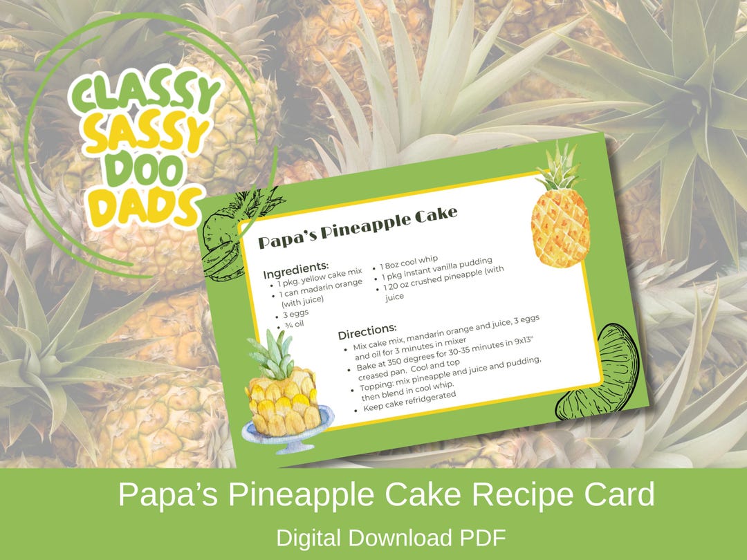 Papa's Pineapple Cake Recipe Card Digital Download Printable - Etsy