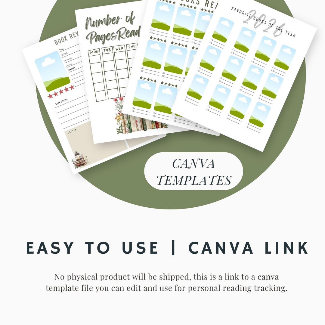 4 2026 Canva Bookish Reading Tracker Templates for Planners | 8.5x11 ...