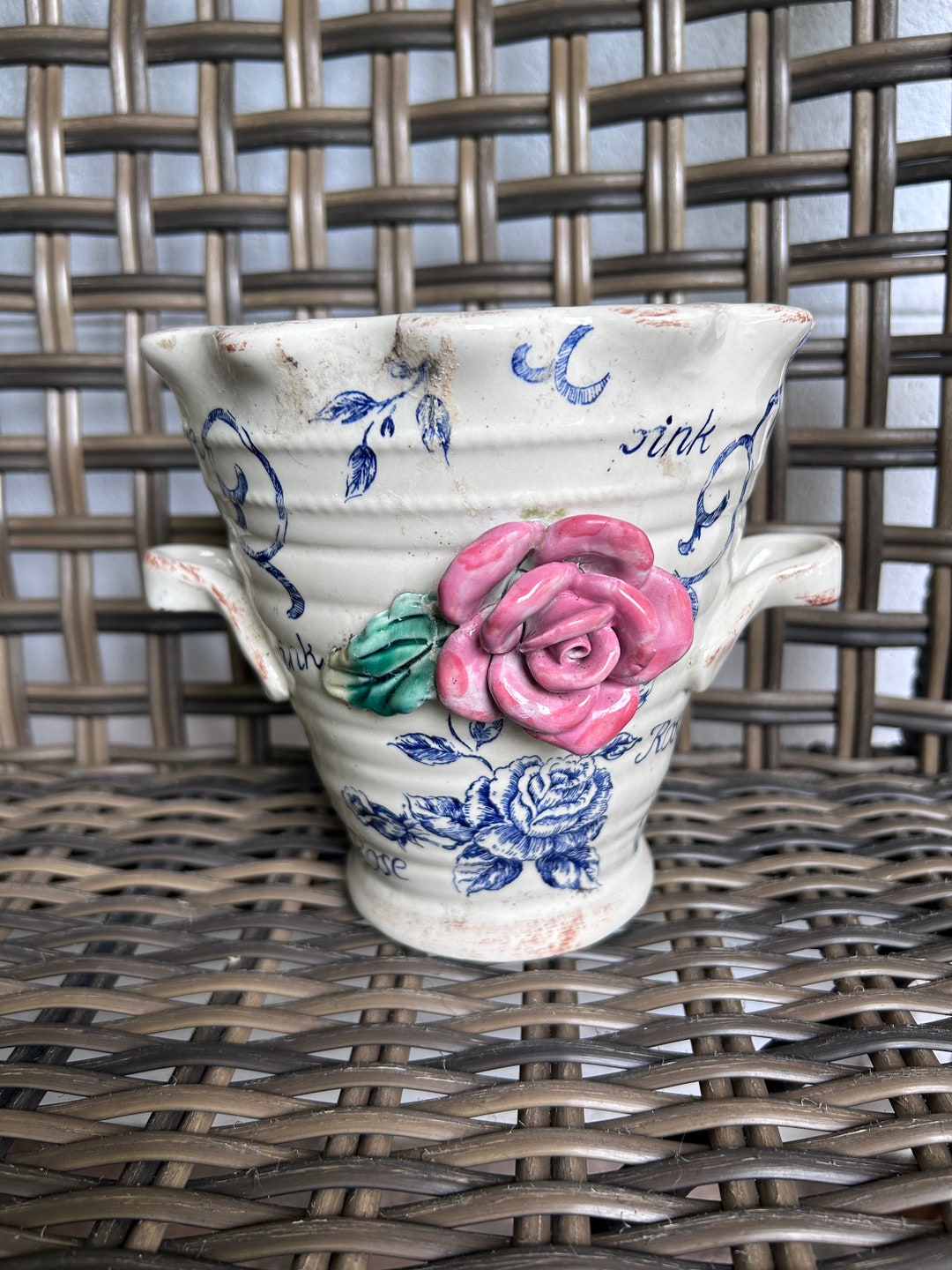 Vintage French Country Ceramic Cachepot Pink Rose - Etsy