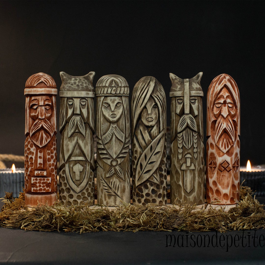 Scandinavian Gods Set 6 PCS. Wooden Handcrafted Statue. Norse Goddess ...