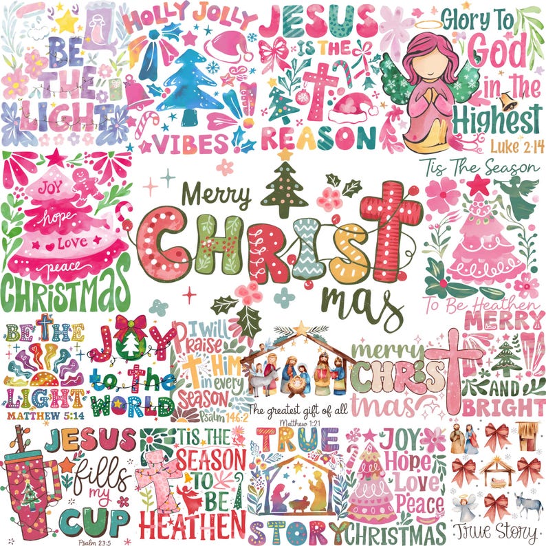 Boho Christmas Christian PNG Bundle | Elegant Bible Verse PNG ...