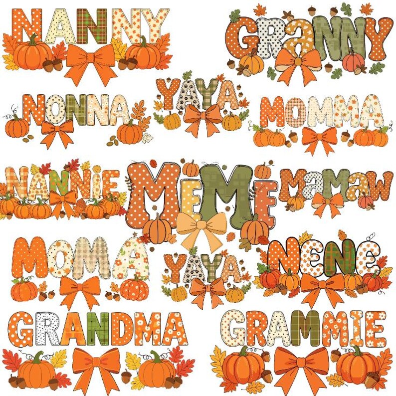 Fall Mama Nene Granny Yaya PNG Bundle | Autumn Pumpkin PNG | Coquette ...