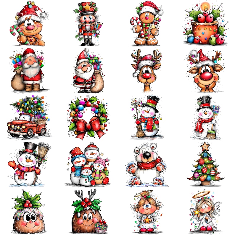 Christmas Characters Clipart PNG | Cute Holiday Illustrations | Santa ...