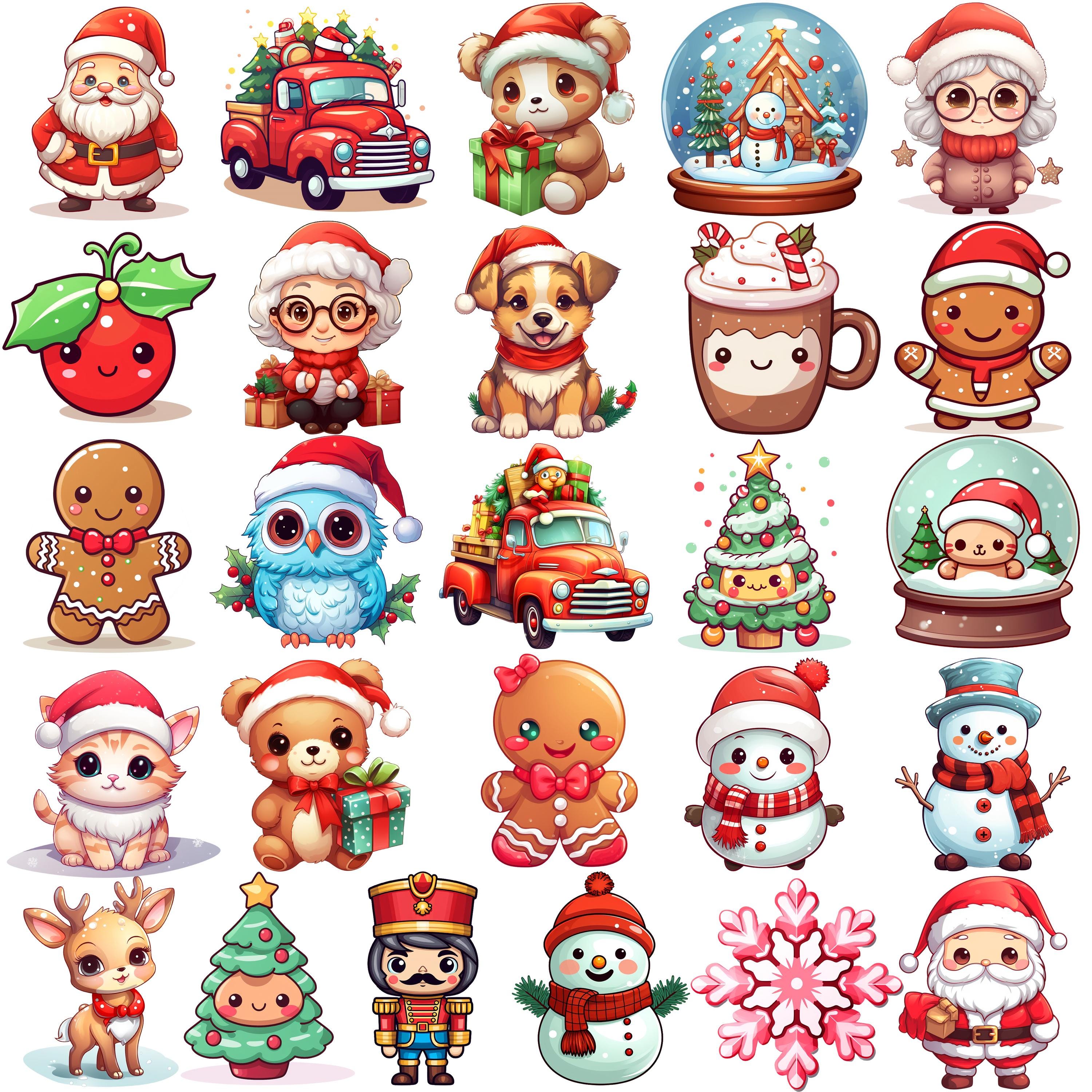 Merry Christmas Clipart Bundle, Kawaii Christmas PNG, Cute Holiday PNG ...