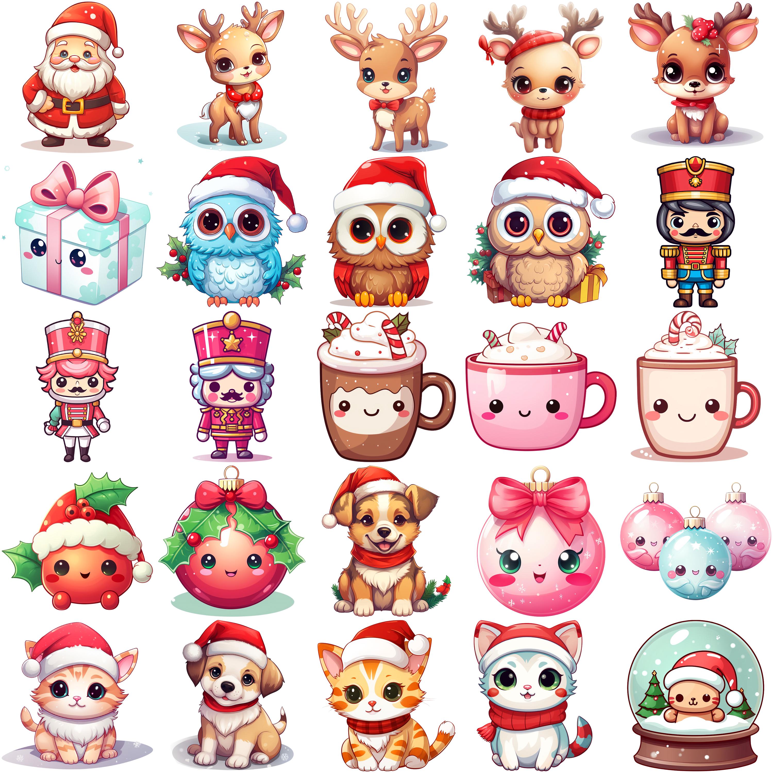 Merry Christmas Clipart Bundle, Kawaii Christmas PNG, Cute Holiday PNG ...