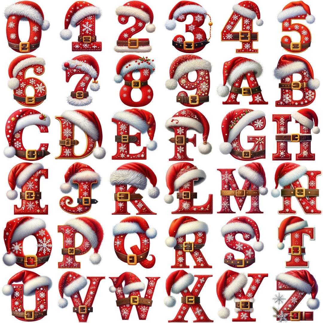 Christmas Alphabet Clipart PNG | Festive Letters & Numbers Set ...