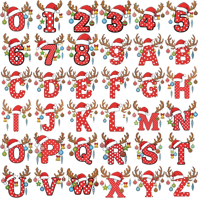 Christmas Alphabet PNG Bundle | Festive Ornament & Reindeer Clipart ...