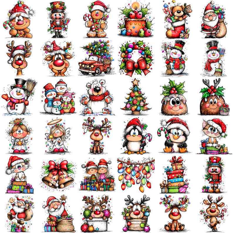 Christmas Characters Clipart PNG | Cute Holiday Illustrations | Santa ...