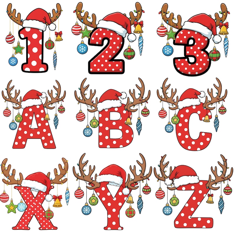 Christmas Alphabet PNG Bundle | Festive Ornament & Reindeer Clipart ...
