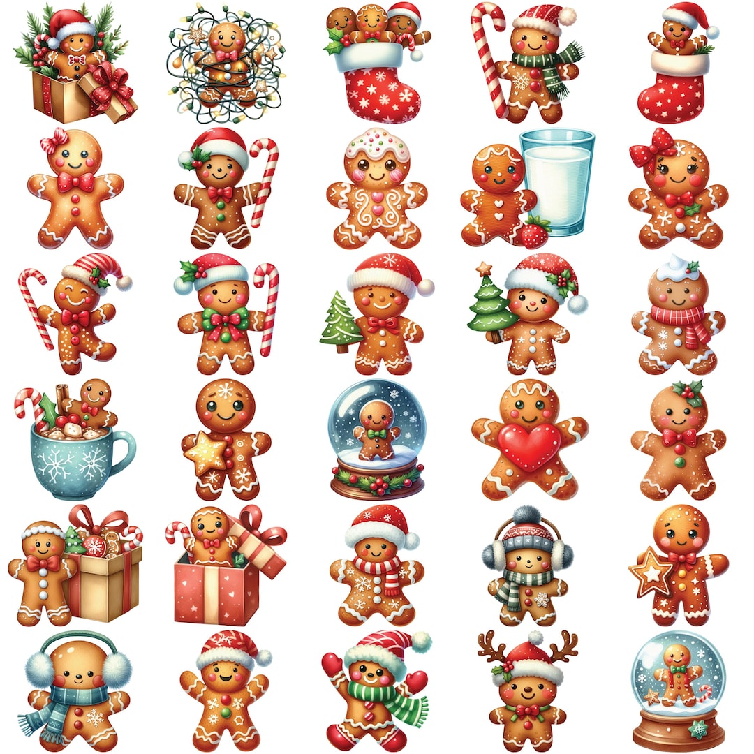 Gingerbread Man Clipart Bundle | Festive Christmas Cookie Pngs ...