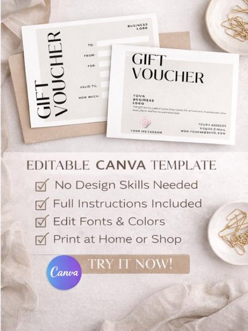 Editable Gift Voucher Canva Template | Business Gift Certificate ...