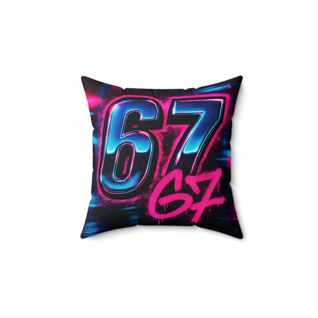 Retro Neon Number 67 Pillow - Gamer Decor, Cool Room Accent, Unique ...