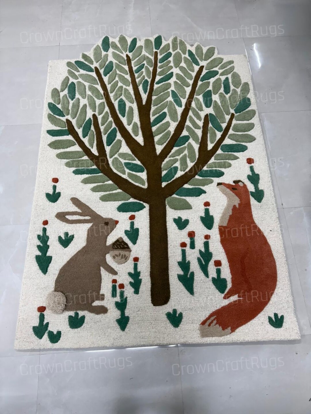 Handmade Wool Tufted Woodland Rug | Rabbit, Fox & Tree Nursery Decor - Etsy