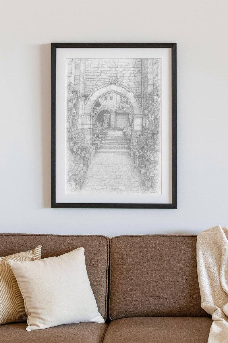 Black and White Pencil Sketch of a Cairo Bazaar Souk Khan El Khalili ...