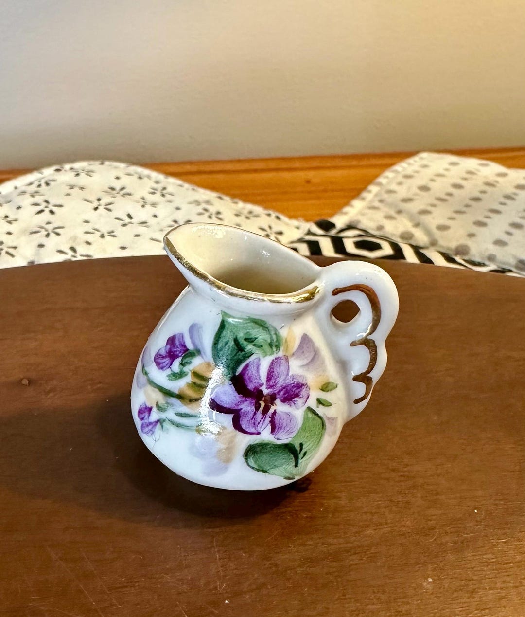 Miniature Porcelain Pitcher With Hand-painted Purple Floral Design - Etsy
