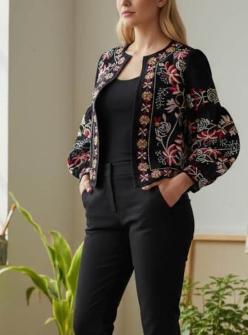 Embroidered Boho Jacket | Floral Open Front Coat - Etsy