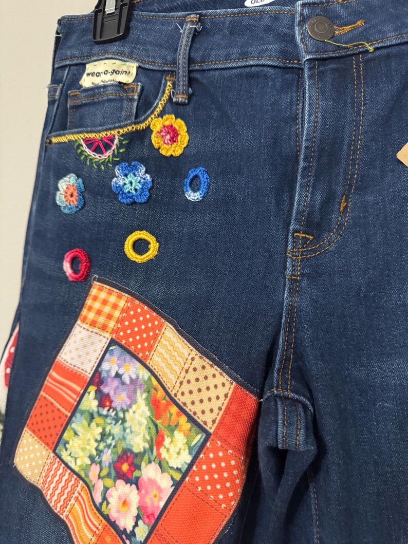 Upcycled Denim Wide Leg Pants | Hand Embroidered, Patchwork & Unique ...