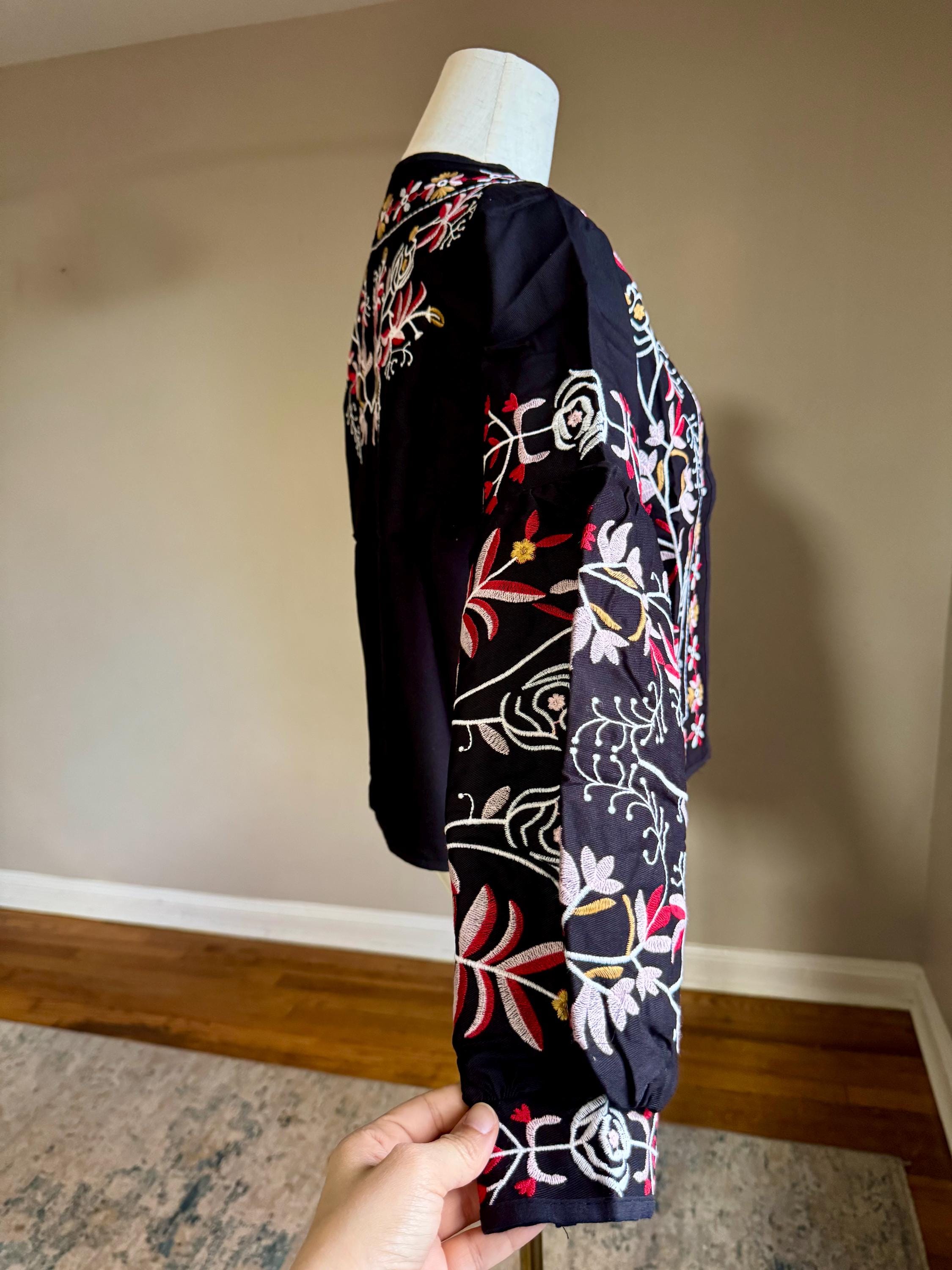 Embroidered Boho Jacket | Floral Open Front Coat - Etsy