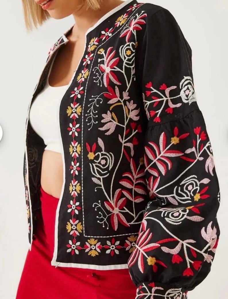 Embroidered Boho Jacket | Floral Open Front Coat - Etsy