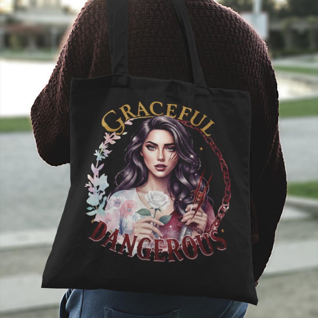 Graceful Dangerous Woman Tote Bag | Floral Portrait, Gothic Vibe - Etsy