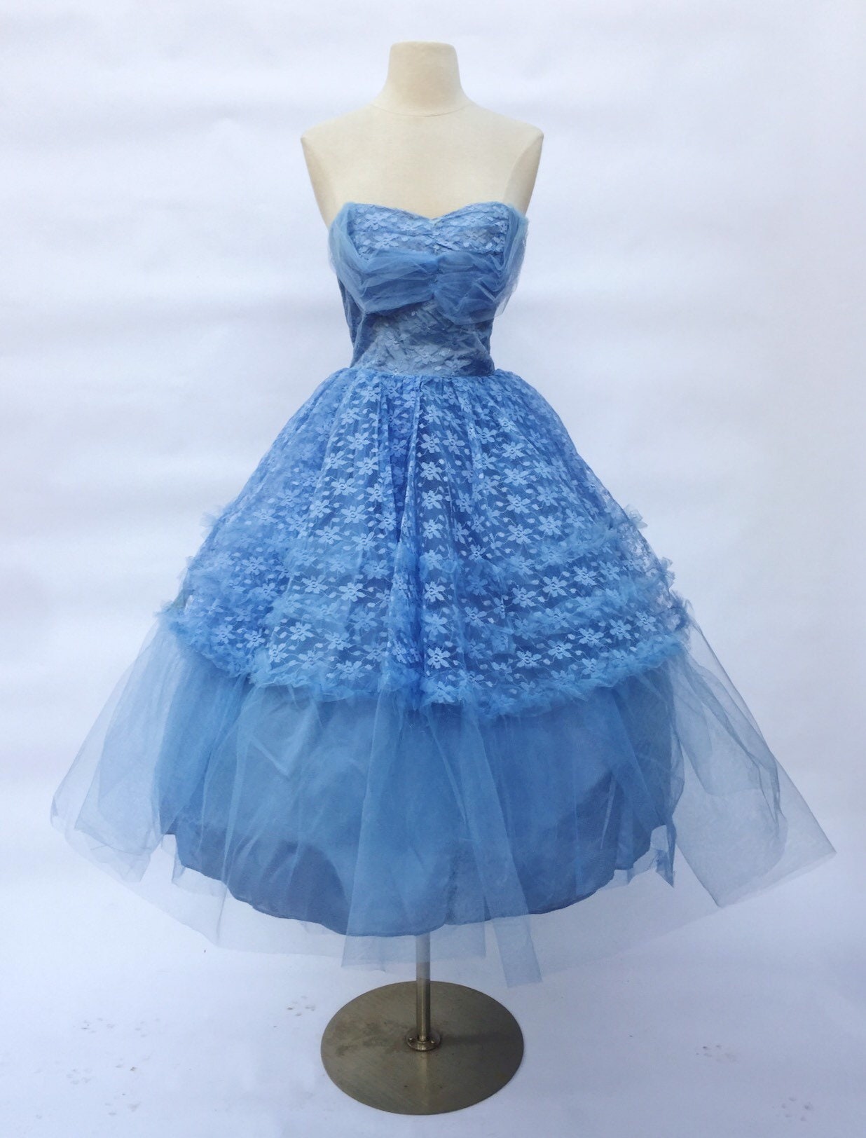 Vintage Bombshell 50s Strapless Blue Prom /party/dance Dress - 50s Full ...