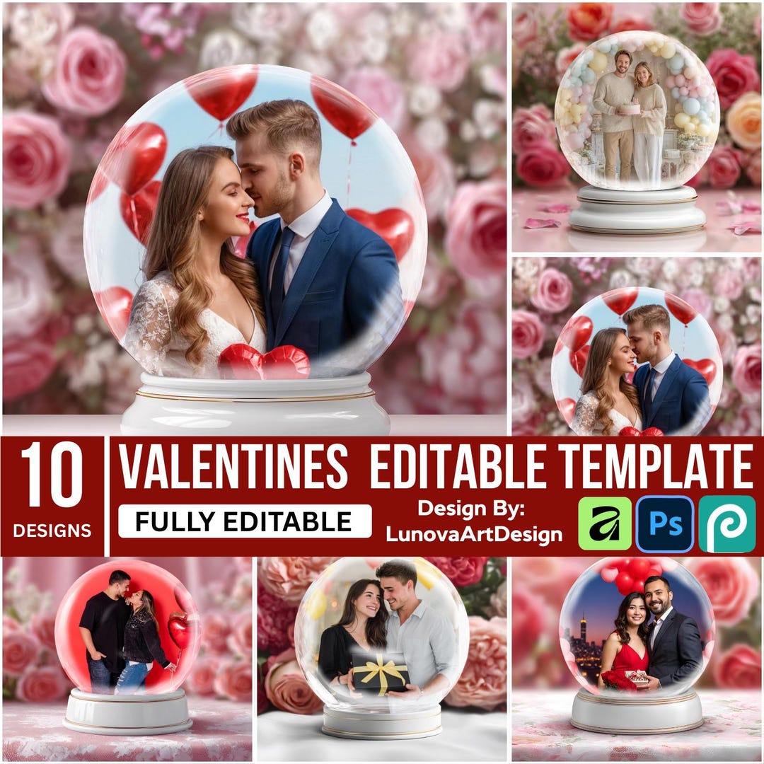 Valentine's Day Snow Globe Template | Fully Editable PSD | Romantic ...