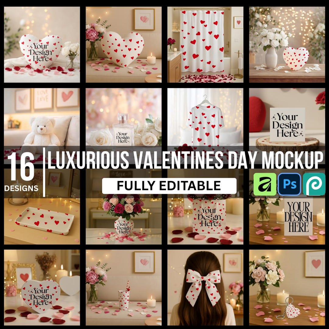 Luxurious Valentine’s Day PSD Mockups for Photoshop & Photopea - Heart ...