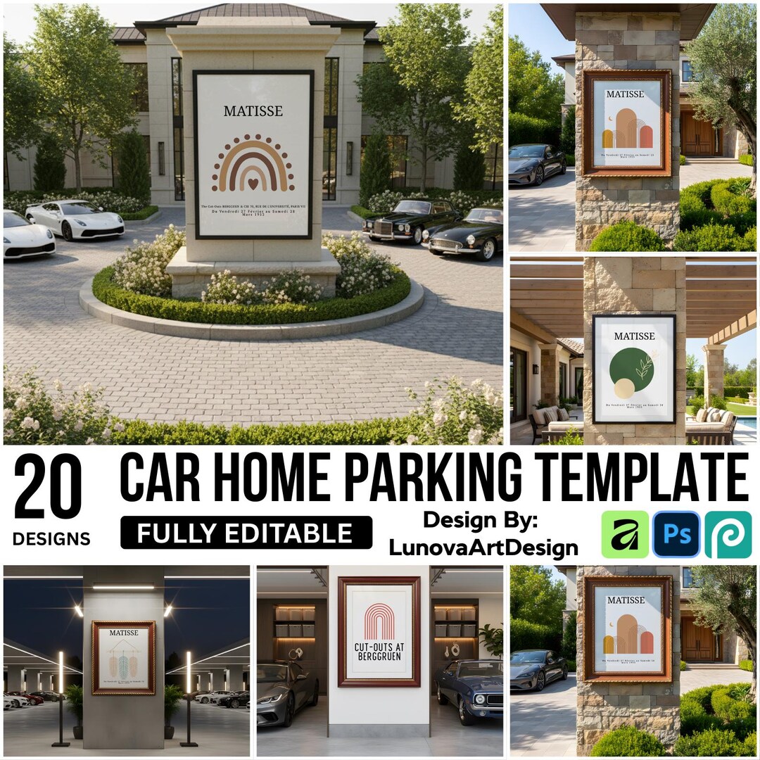 Car Home Parking Wall Art Mockup Bundle | 20 Fully Editable PSD Designs ...
