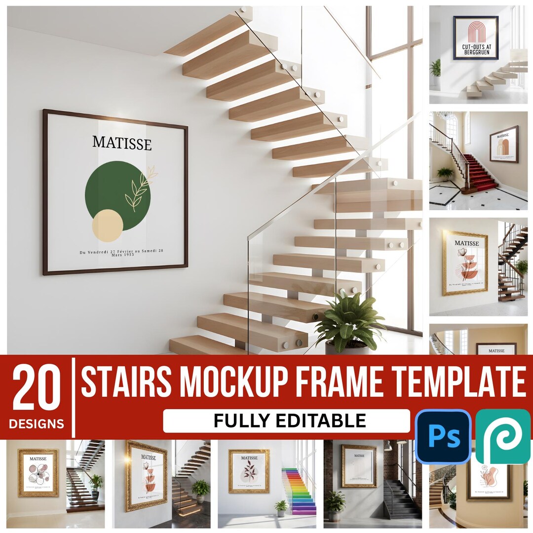 Stair Frame Mockup PSD Bundle - 20 Editable Wall Art Templates | A4 ...