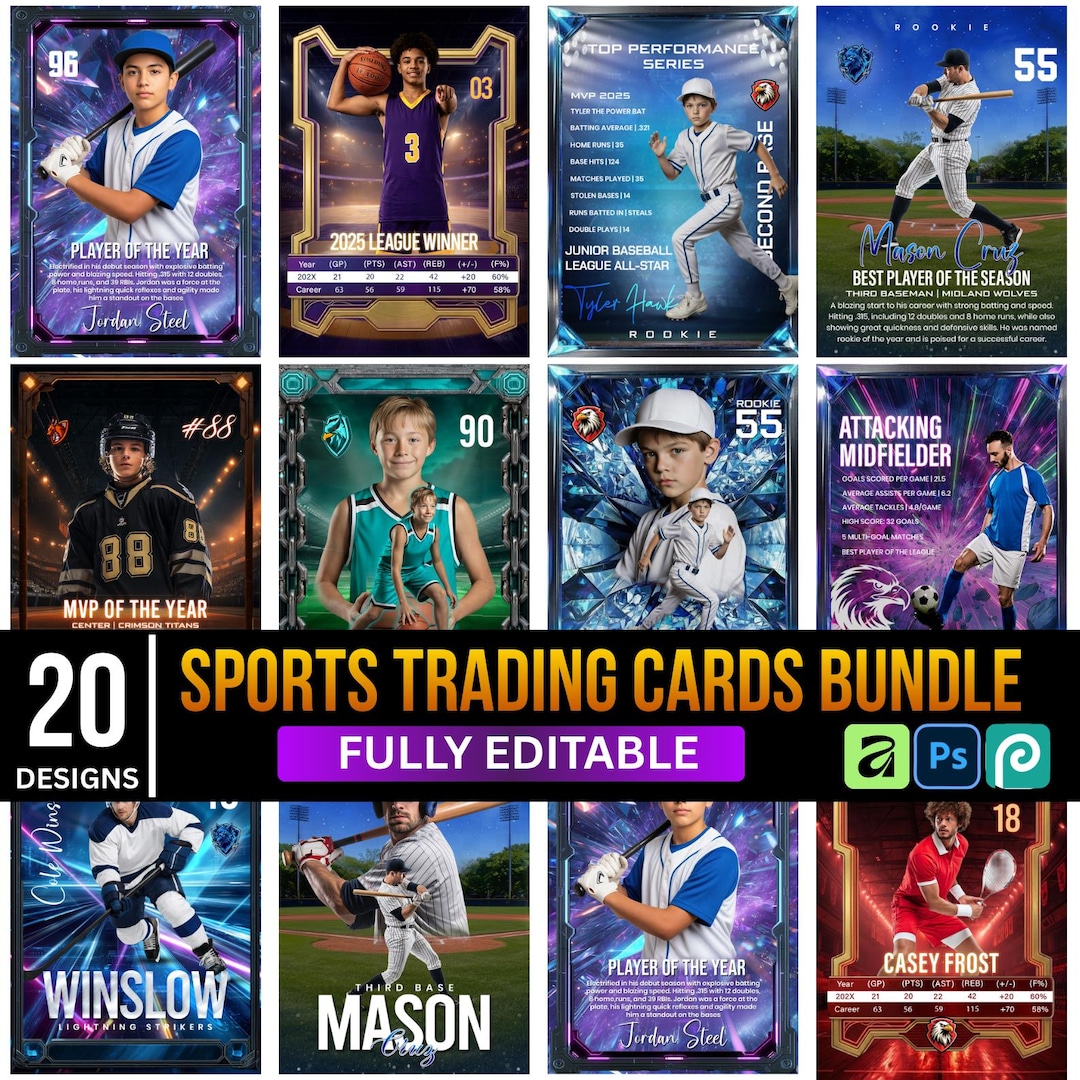 Editable Trading Card Template, Sports Card Design PSD, Baseball ...