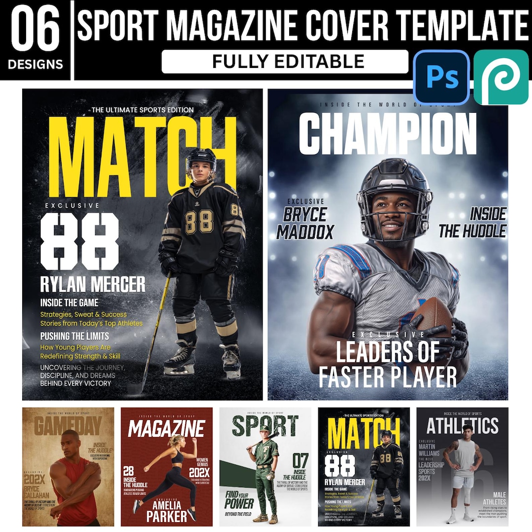 Sports Magazine Cover Templates | Athlete Design (digital Download) - Etsy