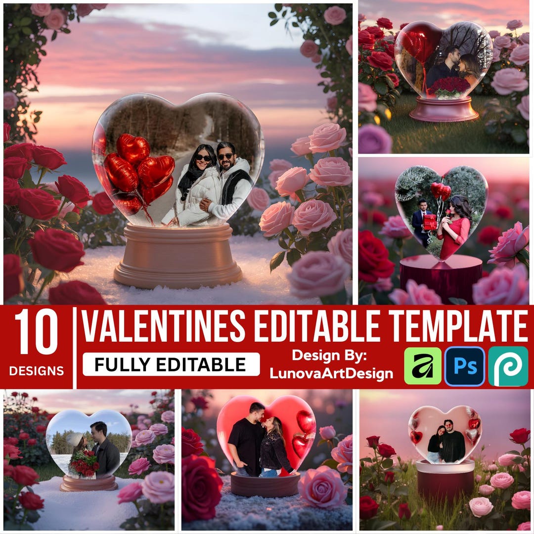 Valentine's Heart Snow Globe Template | Fully Editable PSD| Romantic ...