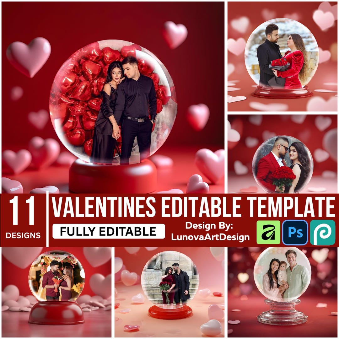 Valentine's Day Snow Globe Template | Fully Editable PSD | Romantic ...