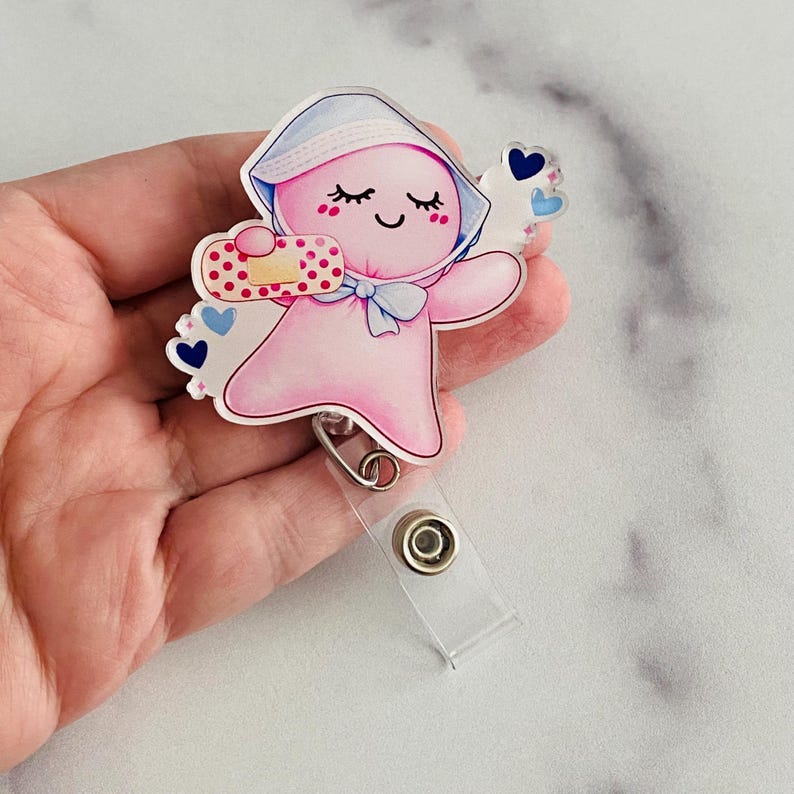 Pink Glove Doll Band-aid Badge Reel | Nurse ID Holder, Medical Acrylic ...