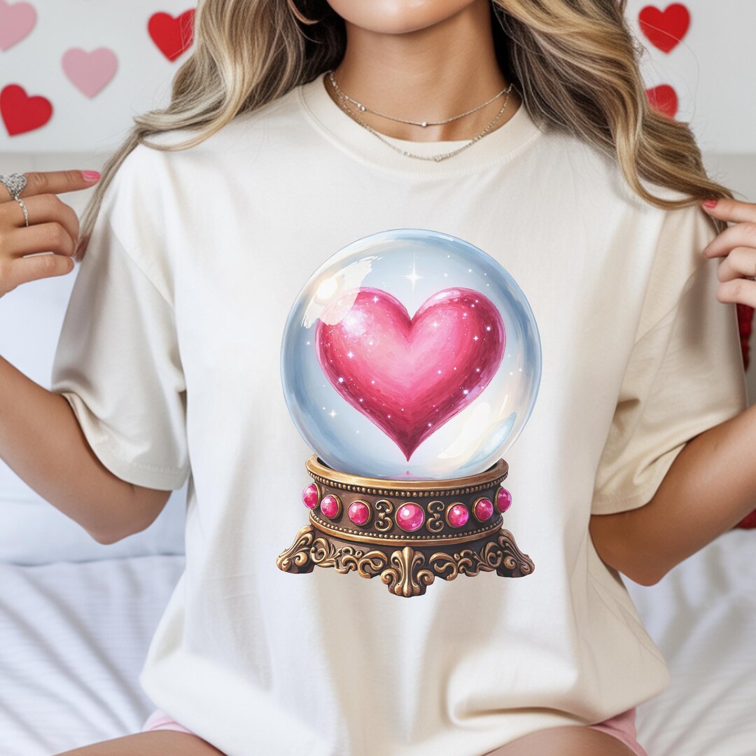 Valentine Crystal Ball Heart Illustration Shirt, Valentines Day Tee ...